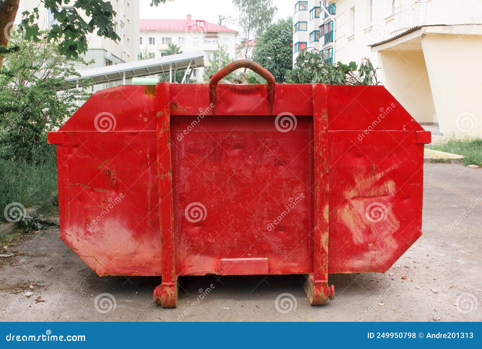 Red Container with Solid Domestic and Construction Waste. Caring for ...