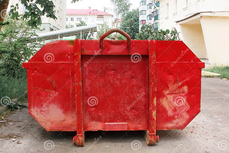 Red Container with Solid Domestic and Construction Waste. Caring for ...