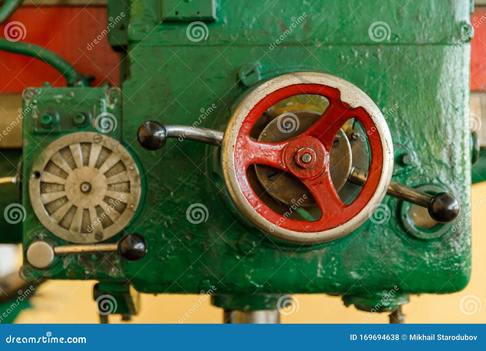Red Controls of the Universal Old and Green Milling Machine Stock Photo ...