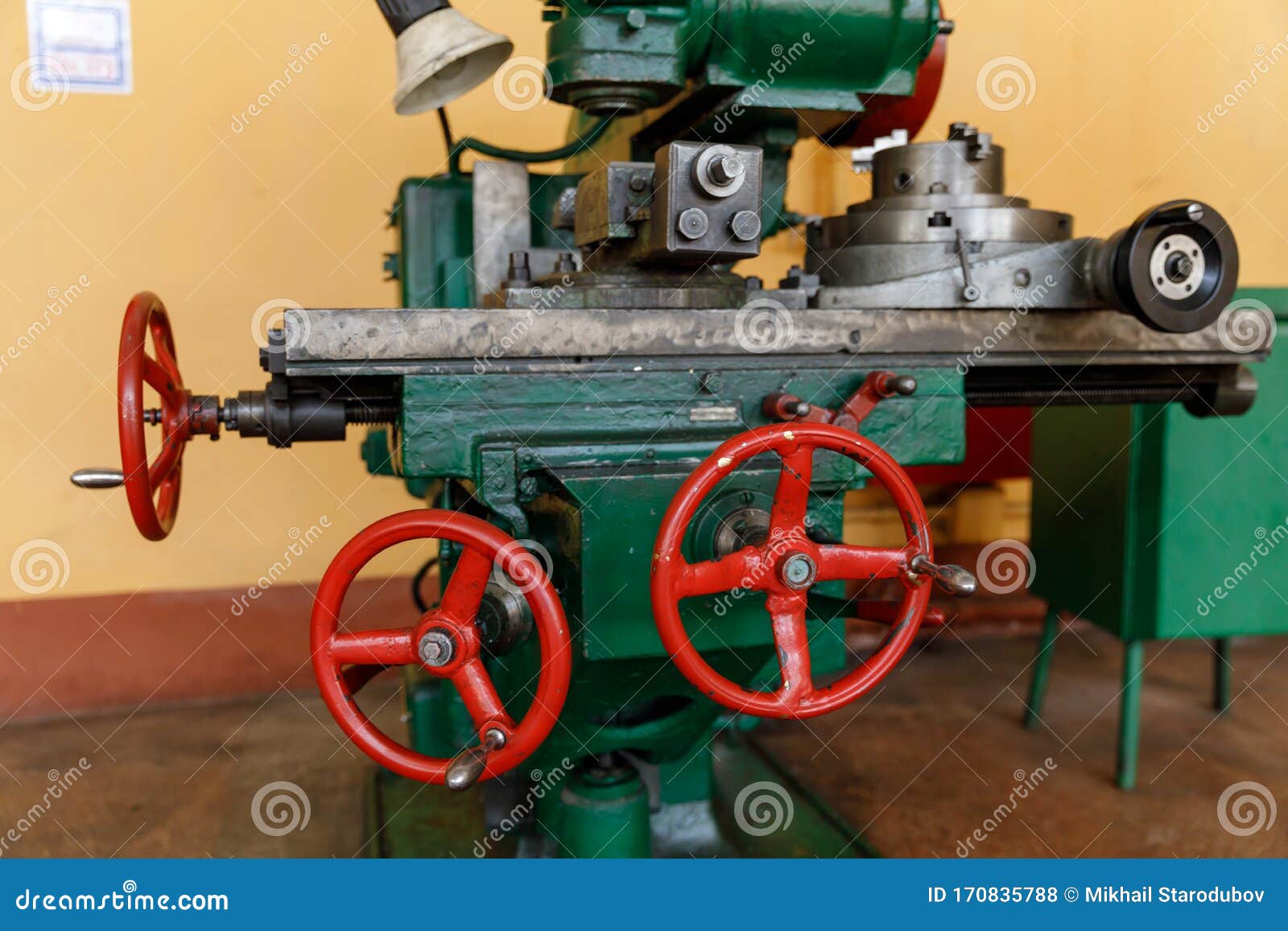 Red Controls of the Universal Old and Green Milling Machine Stock Photo ...