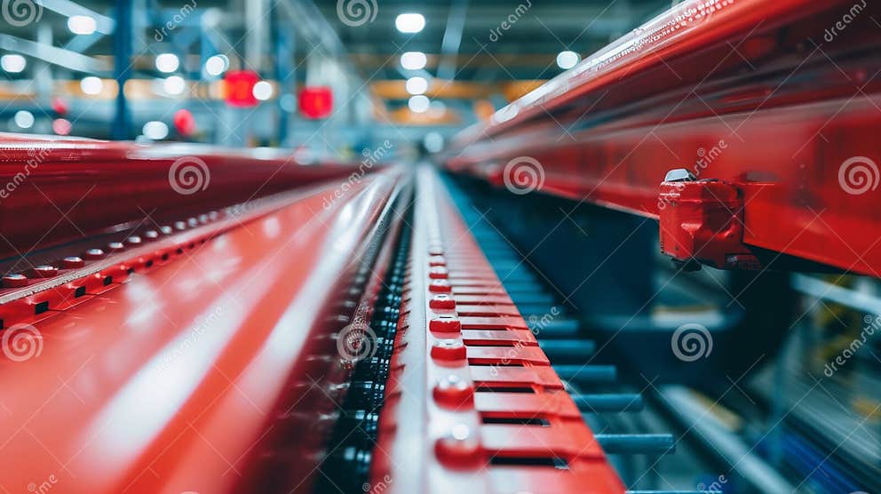 Red Conveyor Belt in a Factory Setting Stock Illustration ...