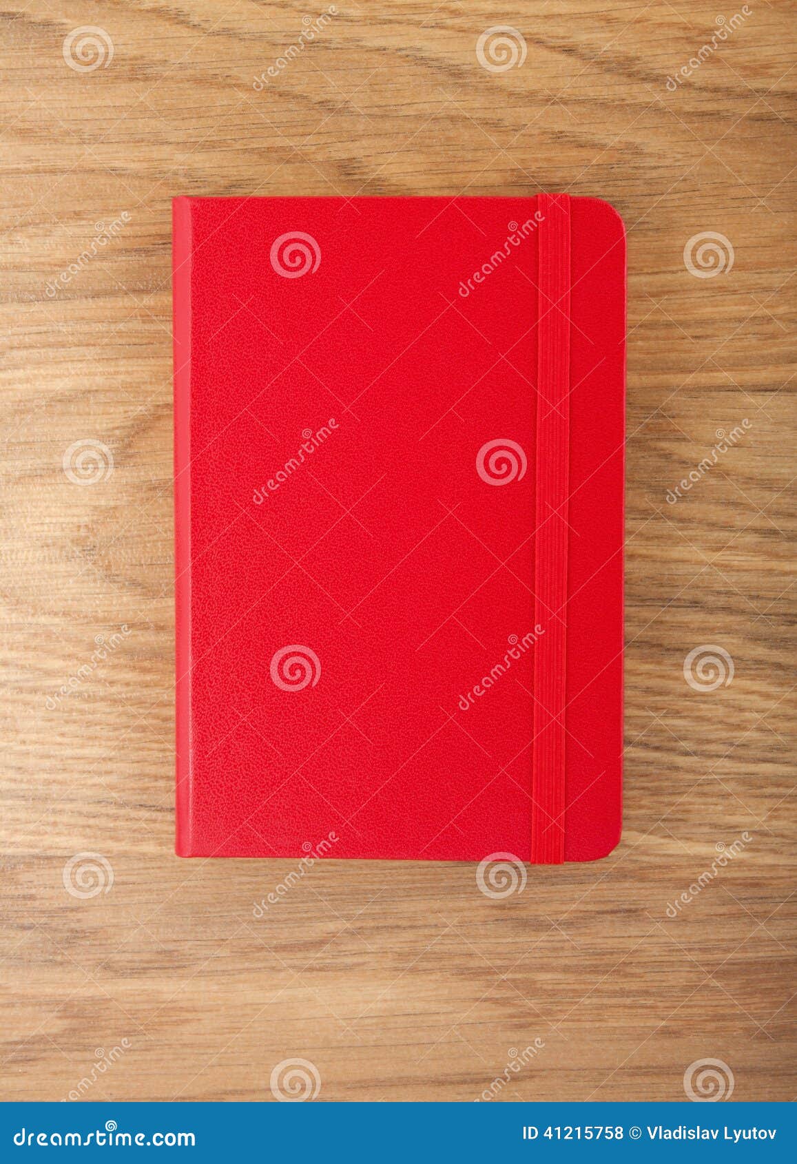 Red Copybook with Elastic Band on Wooden Background. Stock Photo ...