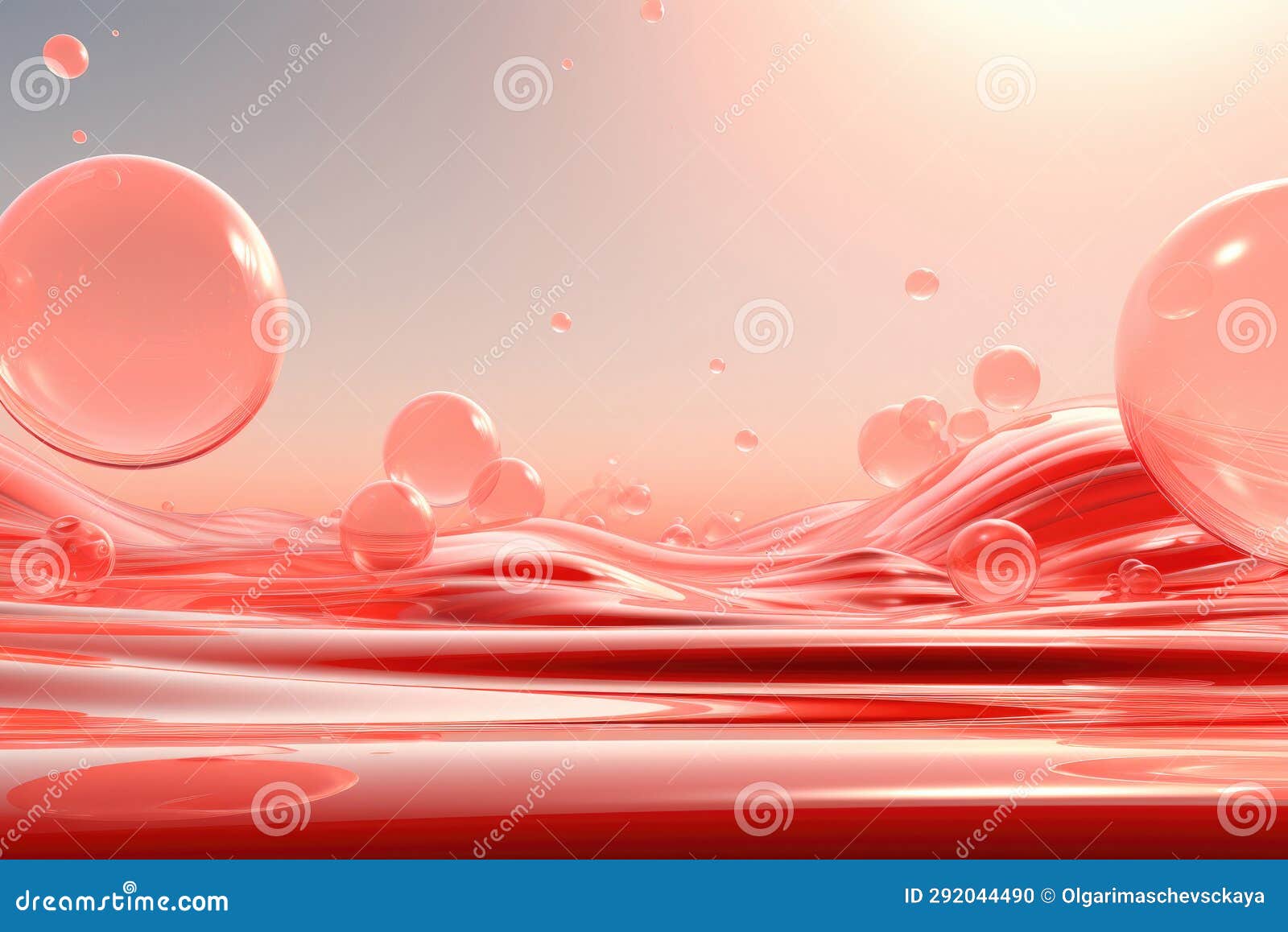 Red, Coral Color Abstract Wave Background with Bubbles for Presentation ...
