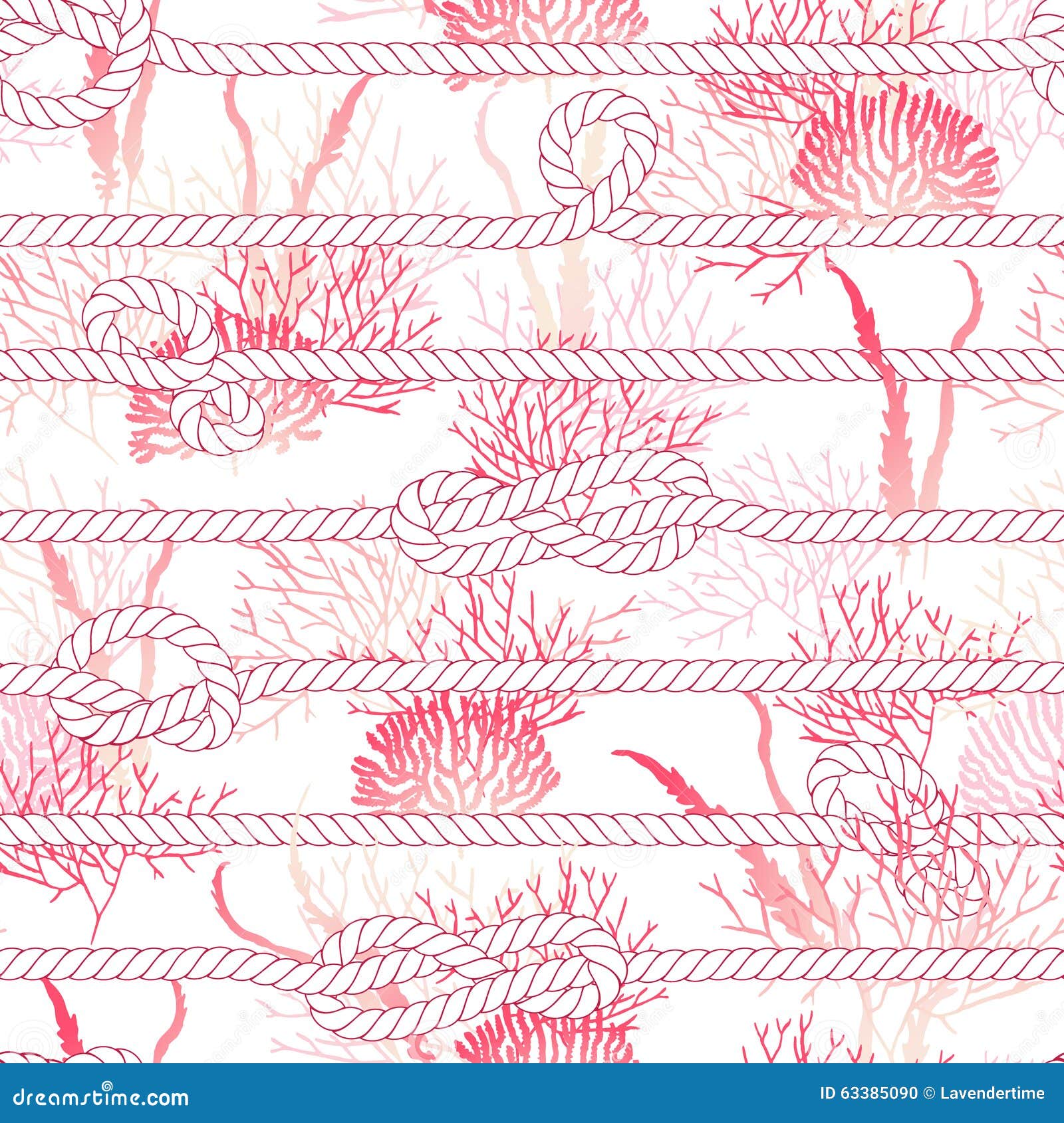 Red Coral and Marine Rope Seamless Vector Print Stock Vector ...