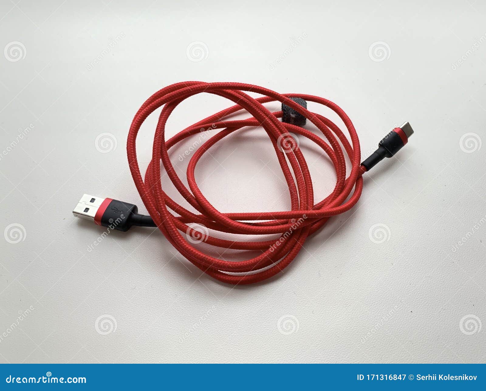 Red Cord for Charging a Smartphone, on a White Background. Accessory ...