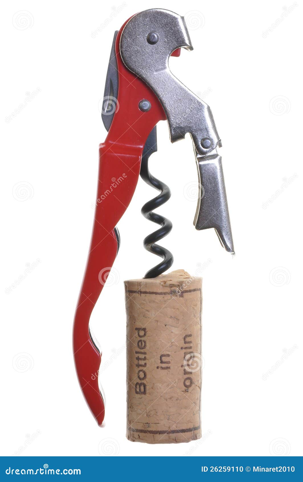 Red corkscrew with cork stock photo. Image of bottle - 26259110
