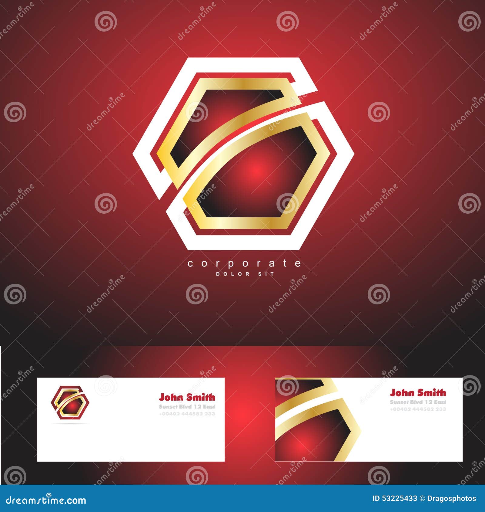 Red Corporate Hexagon Badge Gold Logo Stock Vector - Illustration of ...
