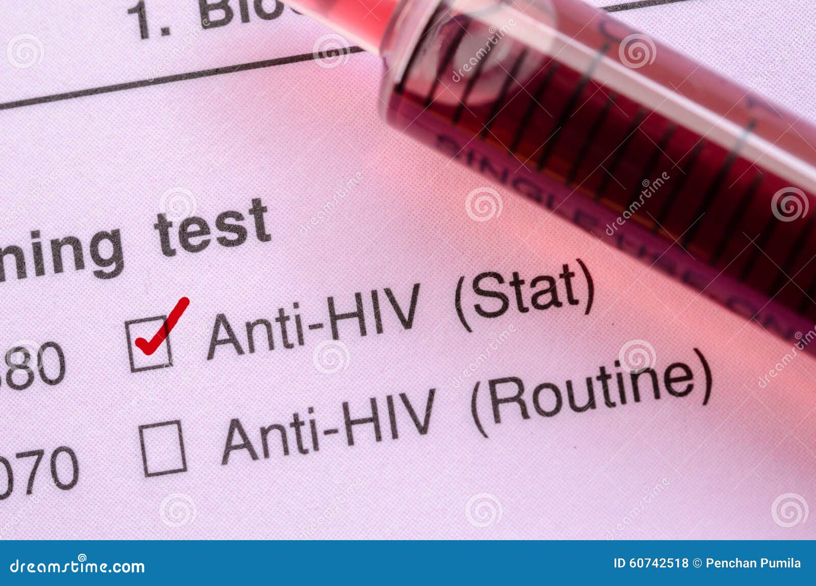 Red Correct Check Mark with Blood Sample for HIV Test. Stock Photo ...