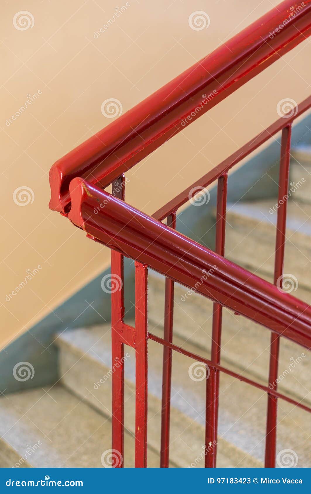 Red corridor handrail stock image. Image of metal, detail - 97183423