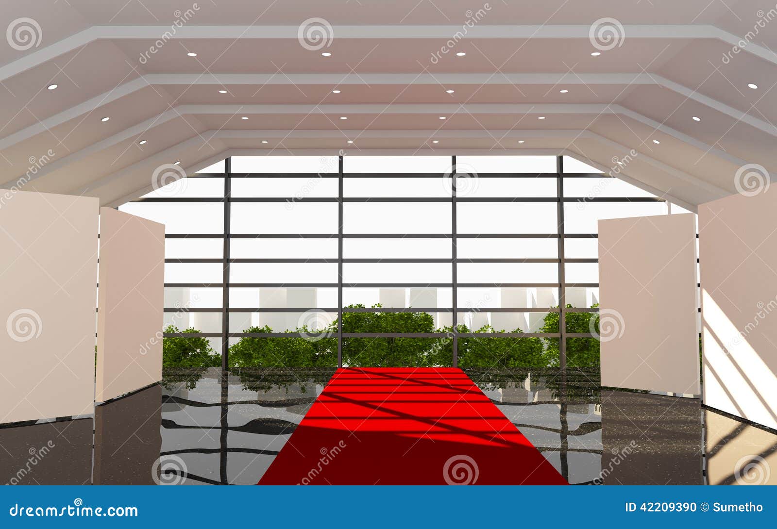 Red Corridor Office Interior Modern Stock Illustration - Illustration ...