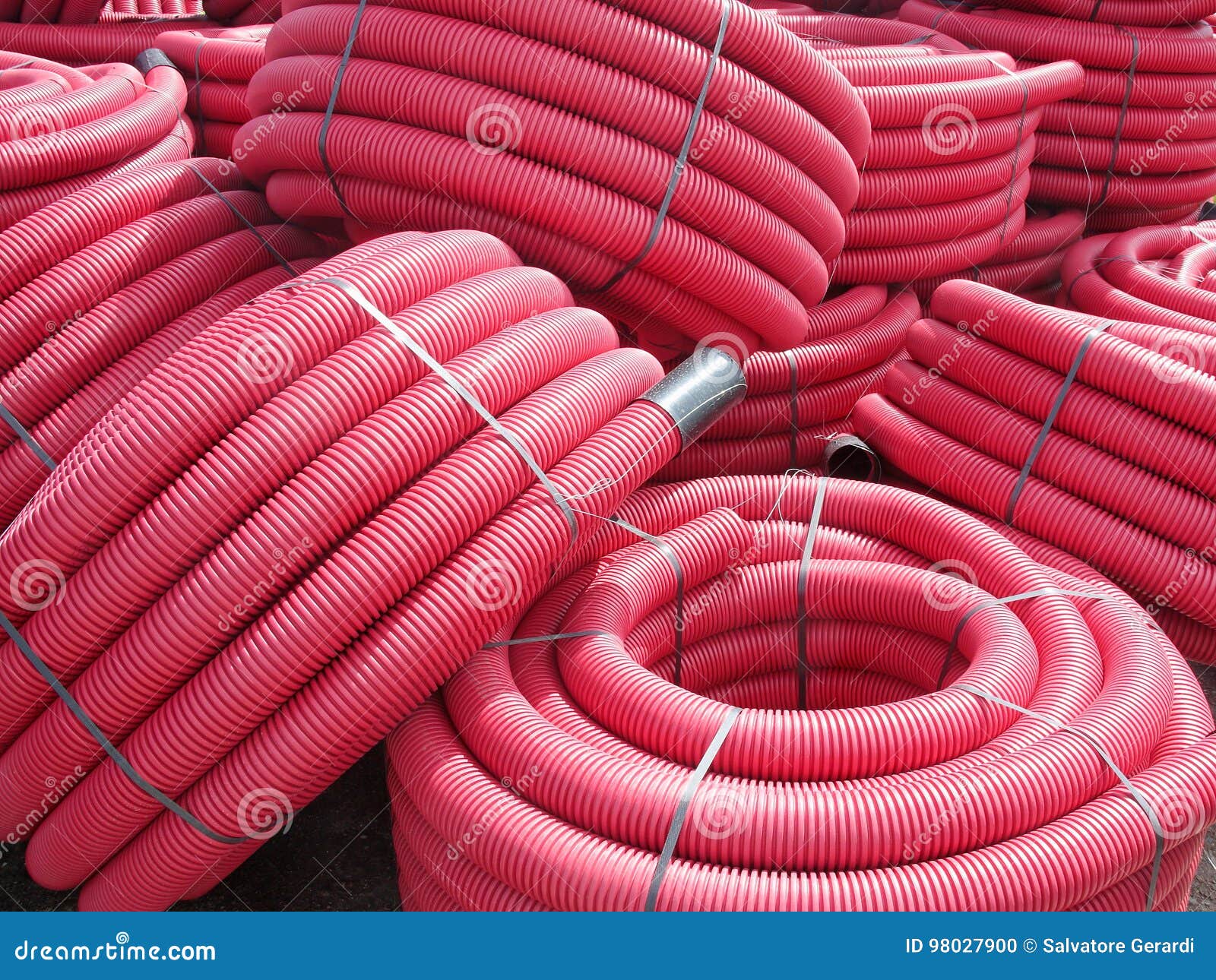 Red Corrugated Plastic Pipes Used for Underground Electrical Lines ...