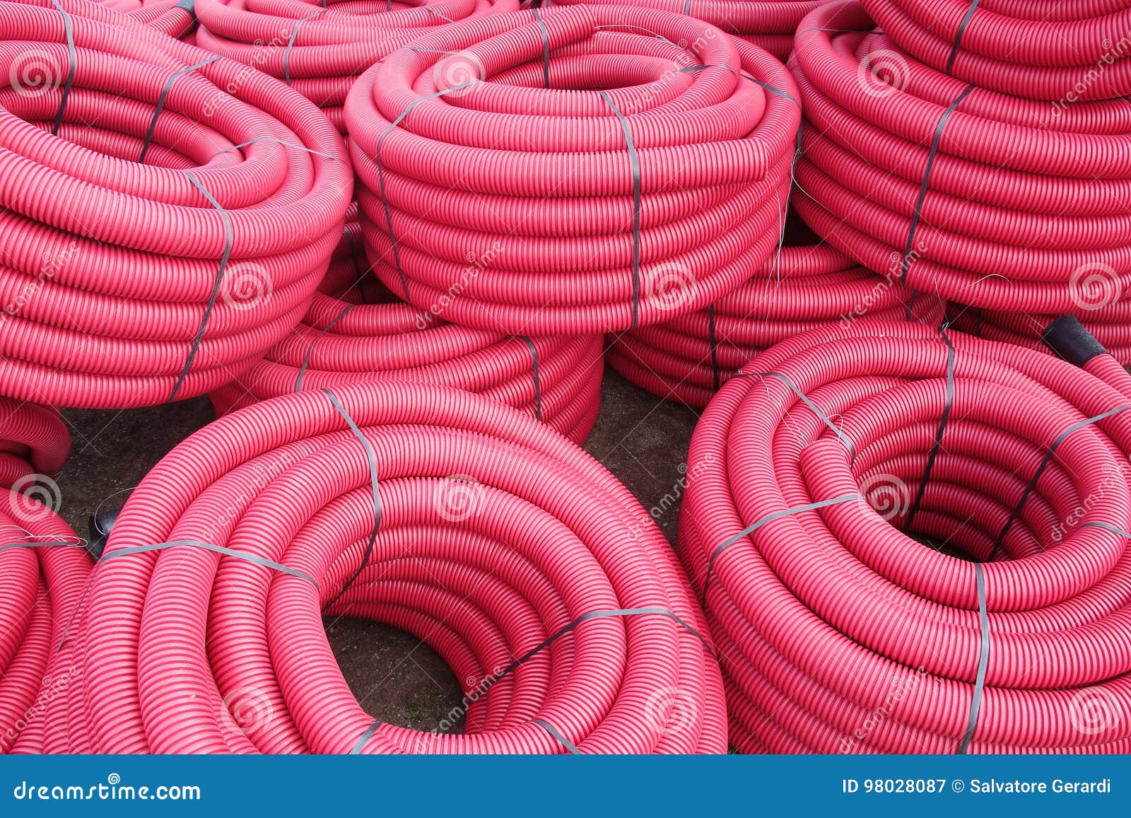 Red Corrugated Plastic Pipes Used for Underground Electrical Lines ...