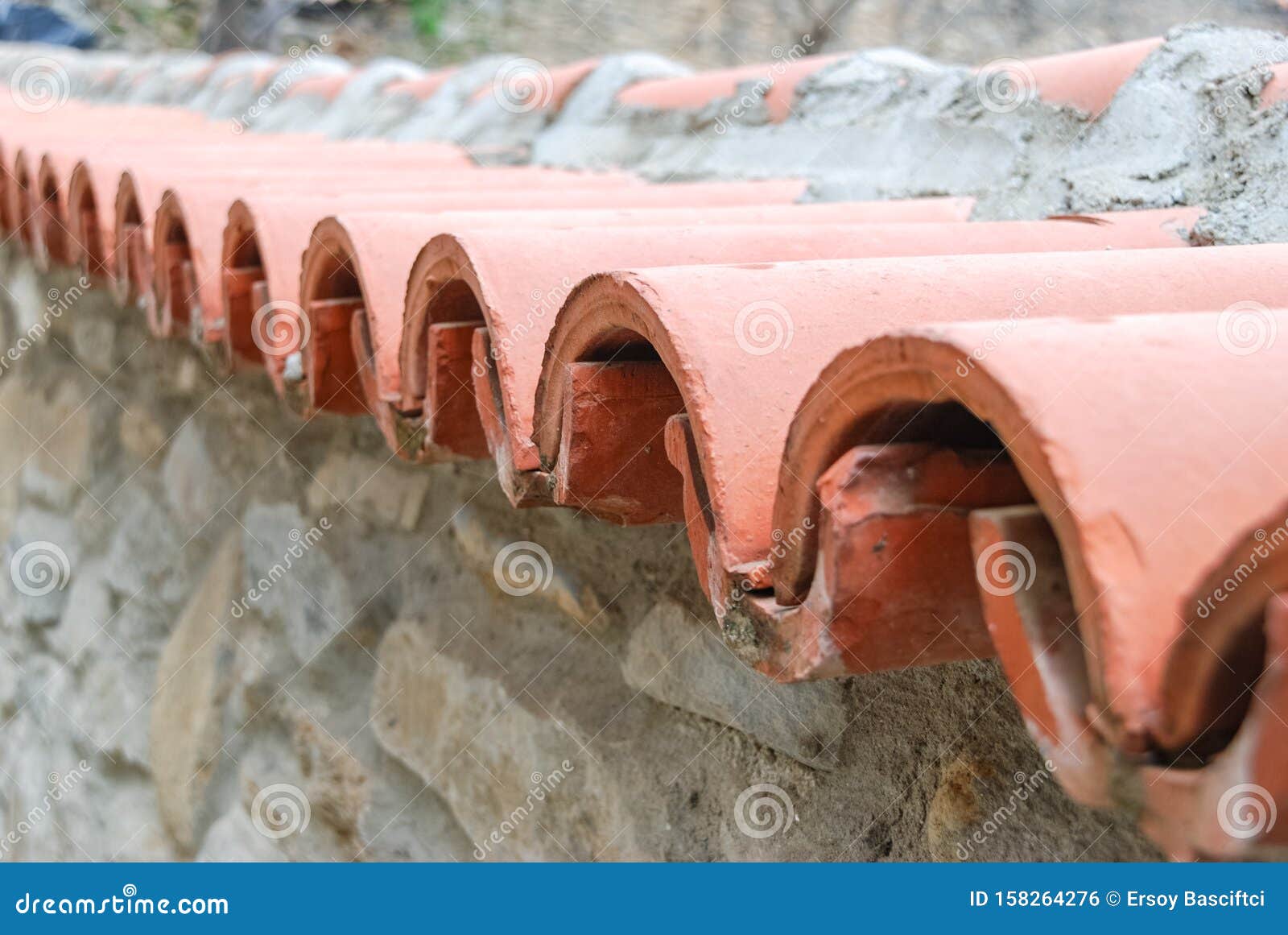 Red Corrugated Roofing Tile Diagonal Pattern and Stone Brick Wall ...