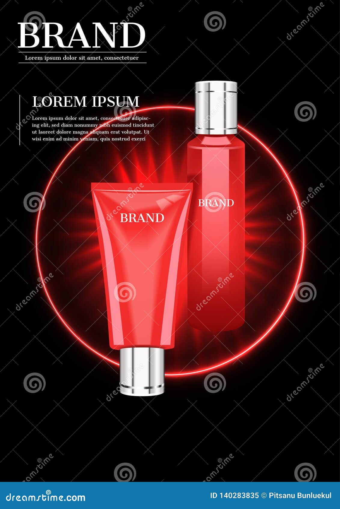 Red Cosmetic Products with Shining Light Stock Vector - Illustration of ...