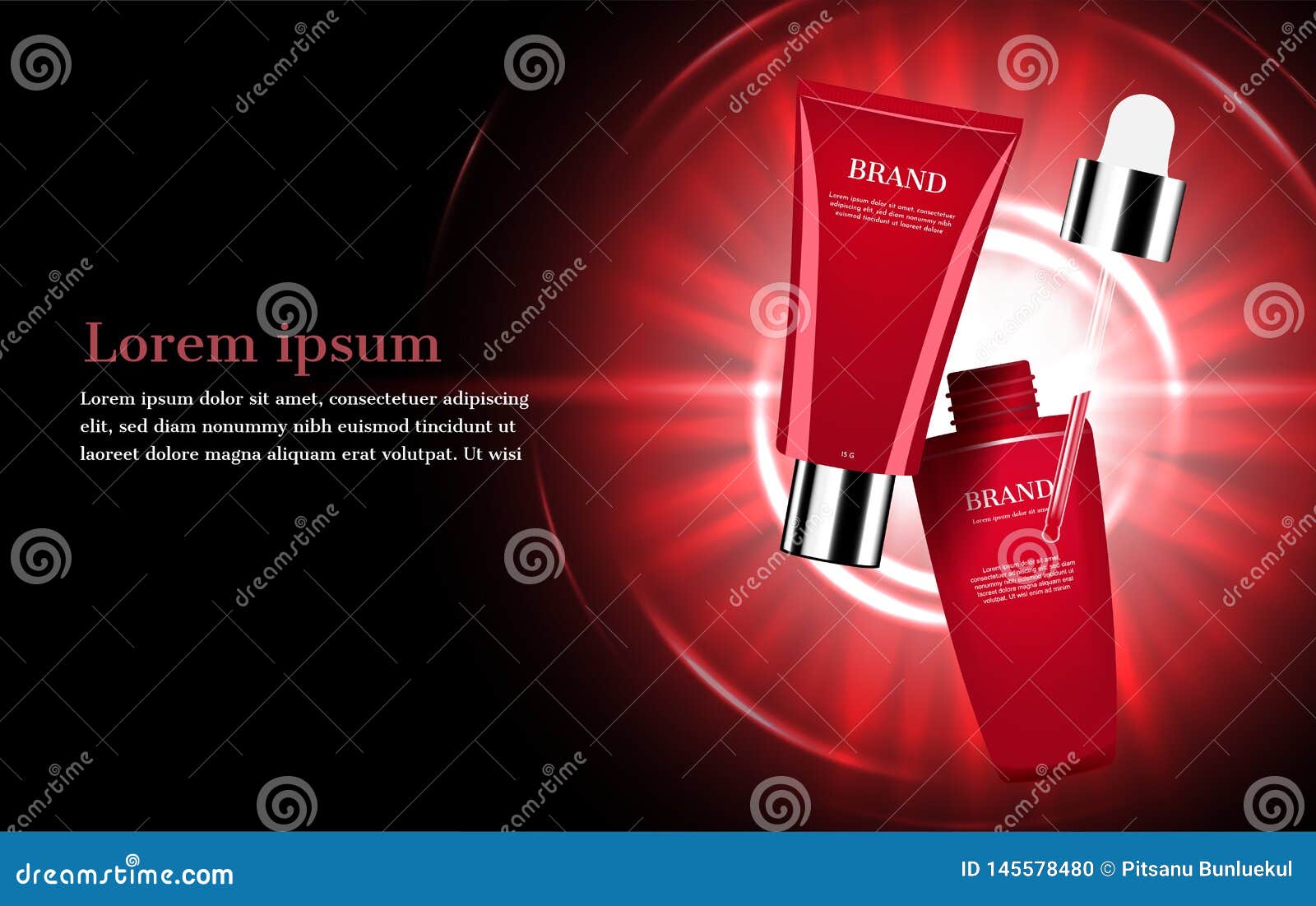 Red Cosmetic Sets with Abstract Glowing Light Stock Vector ...