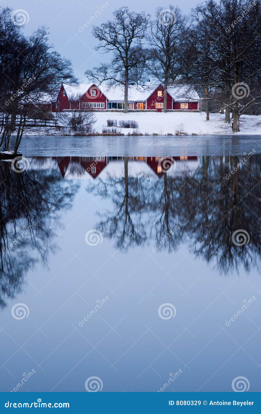 Red cottage stock image. Image of building, morning, frozen - 8080329