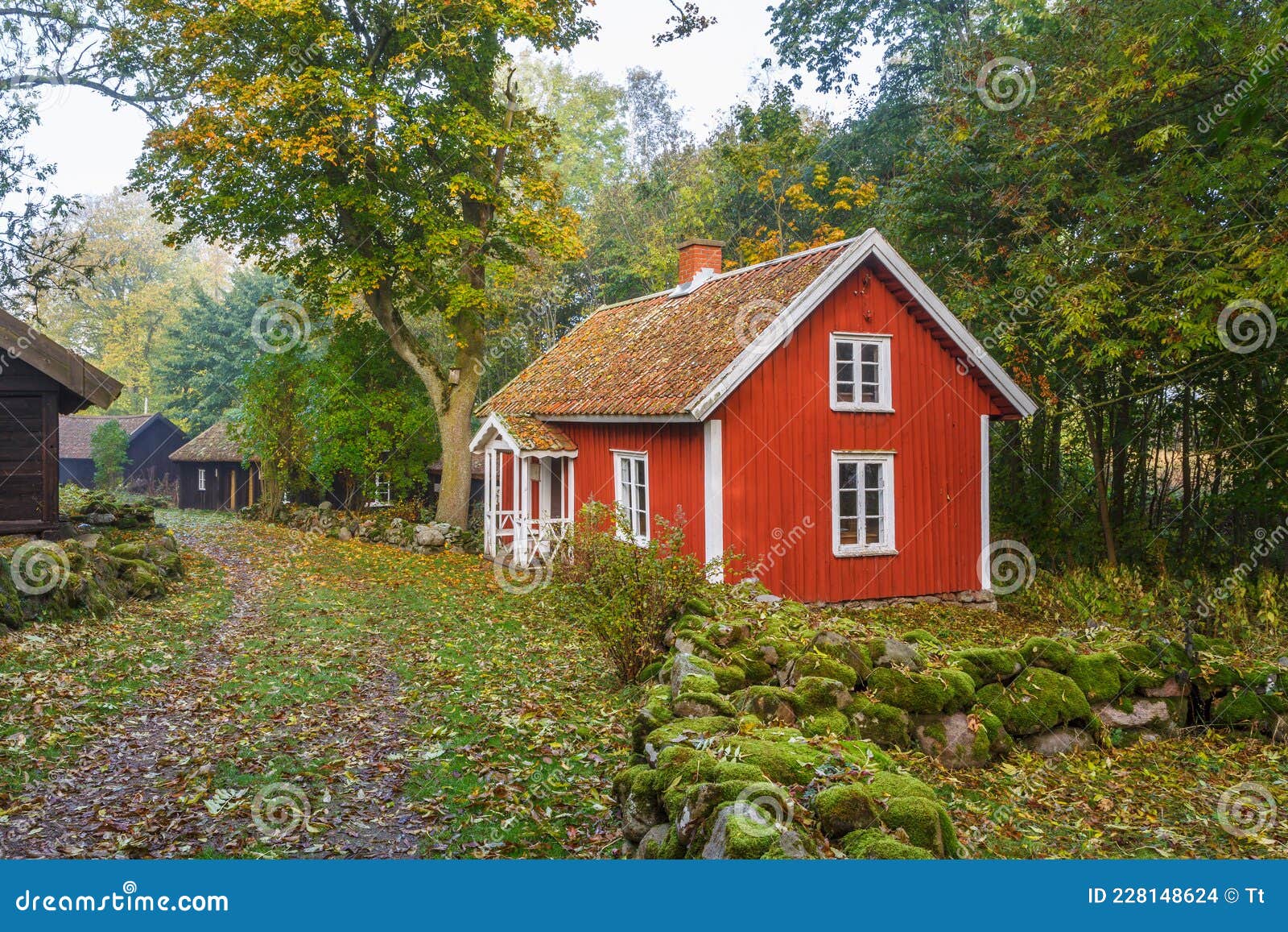 Red Cottage in a Village in the Countryside Stock Photo - Image of ...