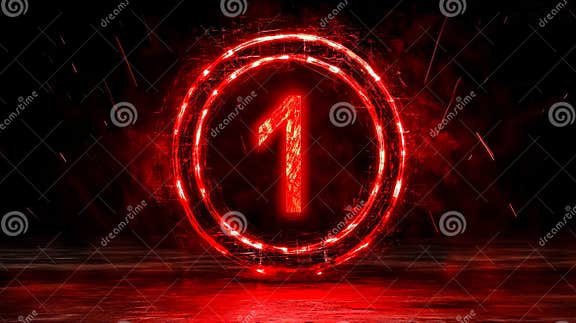 Red Countdown Timer Showing One on Dark Background with Falling ...