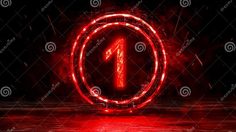 Red Countdown Timer Showing One on Dark Background with Falling ...