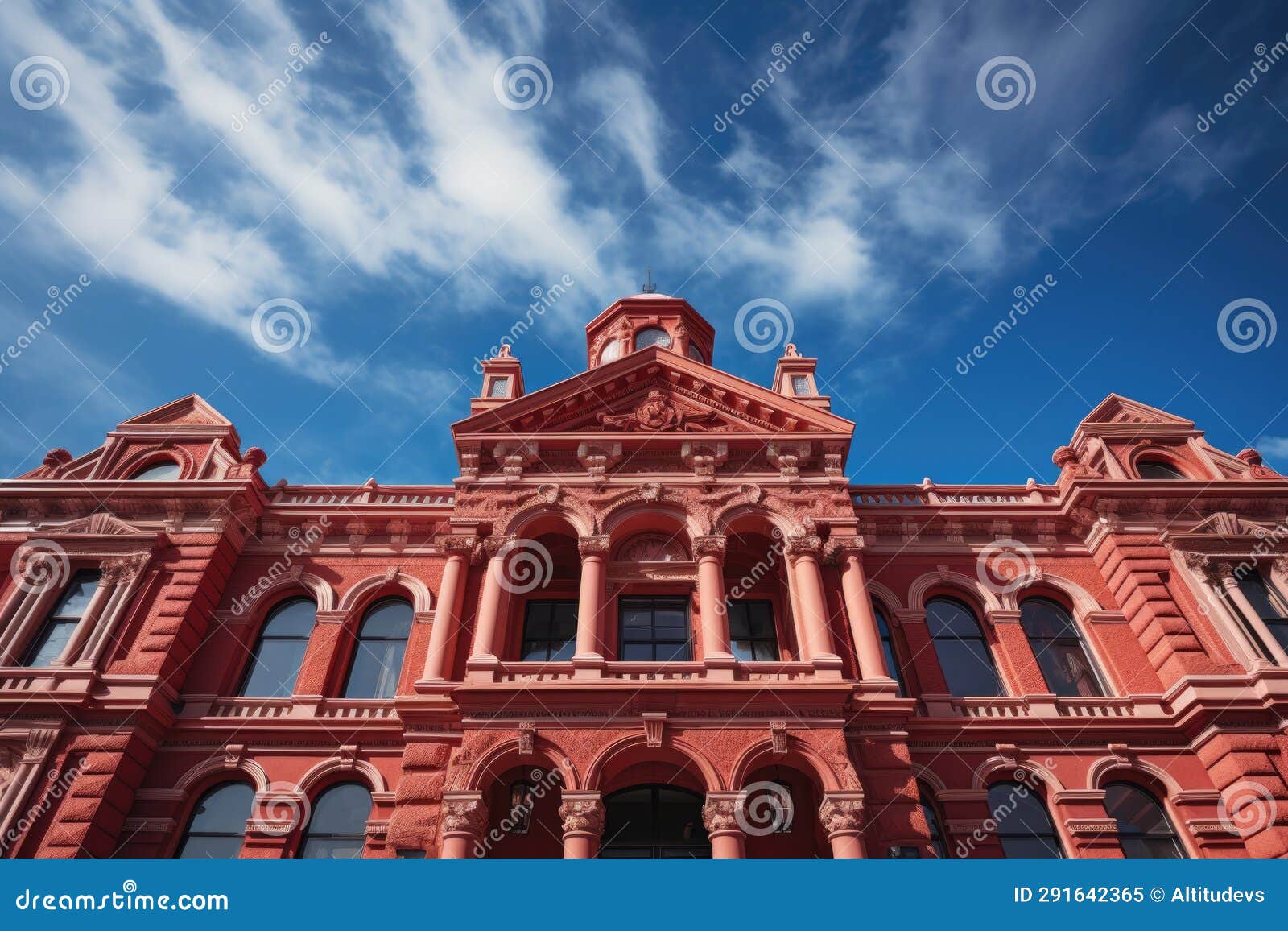 Red Courthouse Facade Under a Blue Sky Stock Image - Image of facade ...