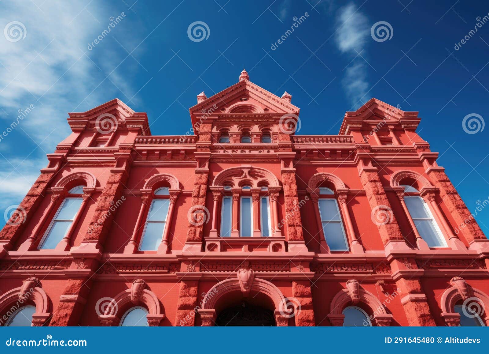 Red Courthouse Facade Under a Blue Sky Stock Photo - Image of facade ...