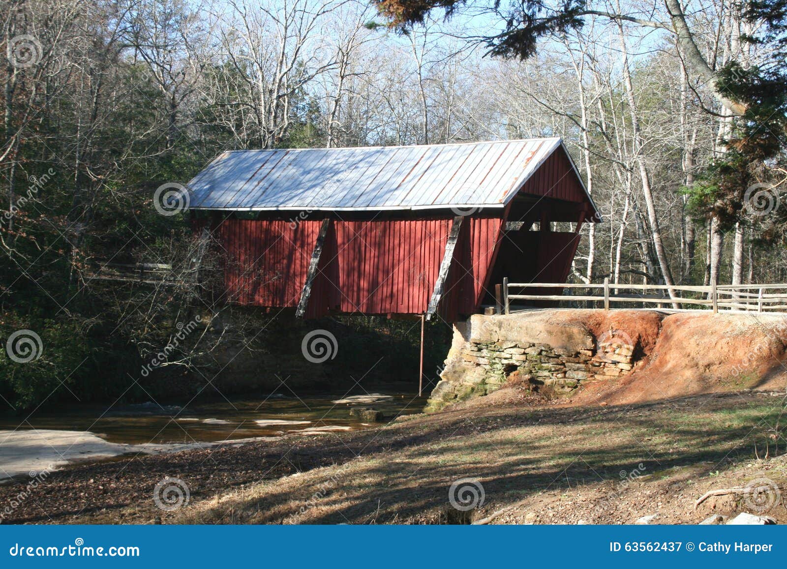 Red Covered Bridge with Tin Roof Stock Image - Image of crossway, slats ...
