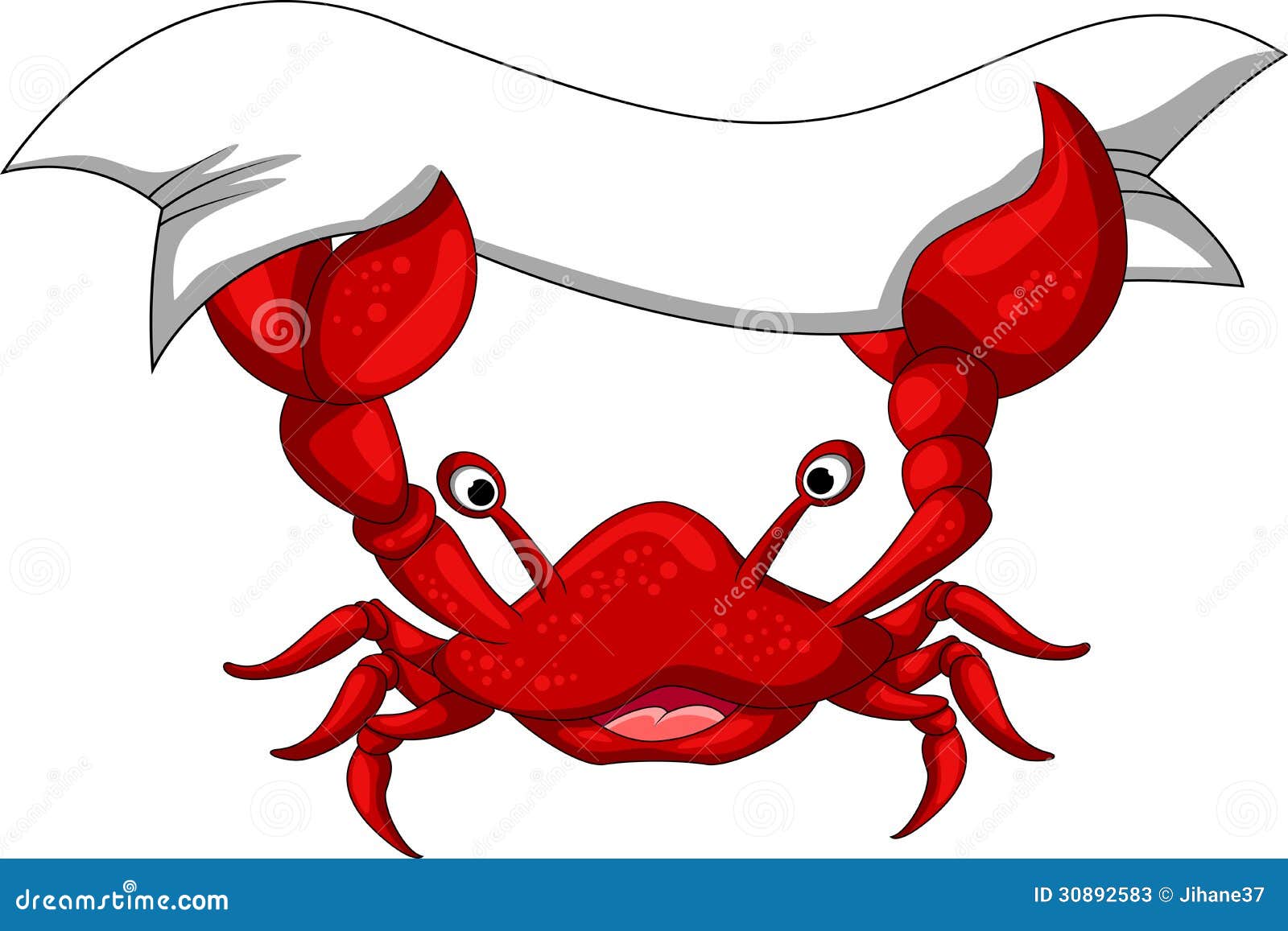 Red Crab Cartoon with Blank Banner Stock Illustration - Illustration of ...