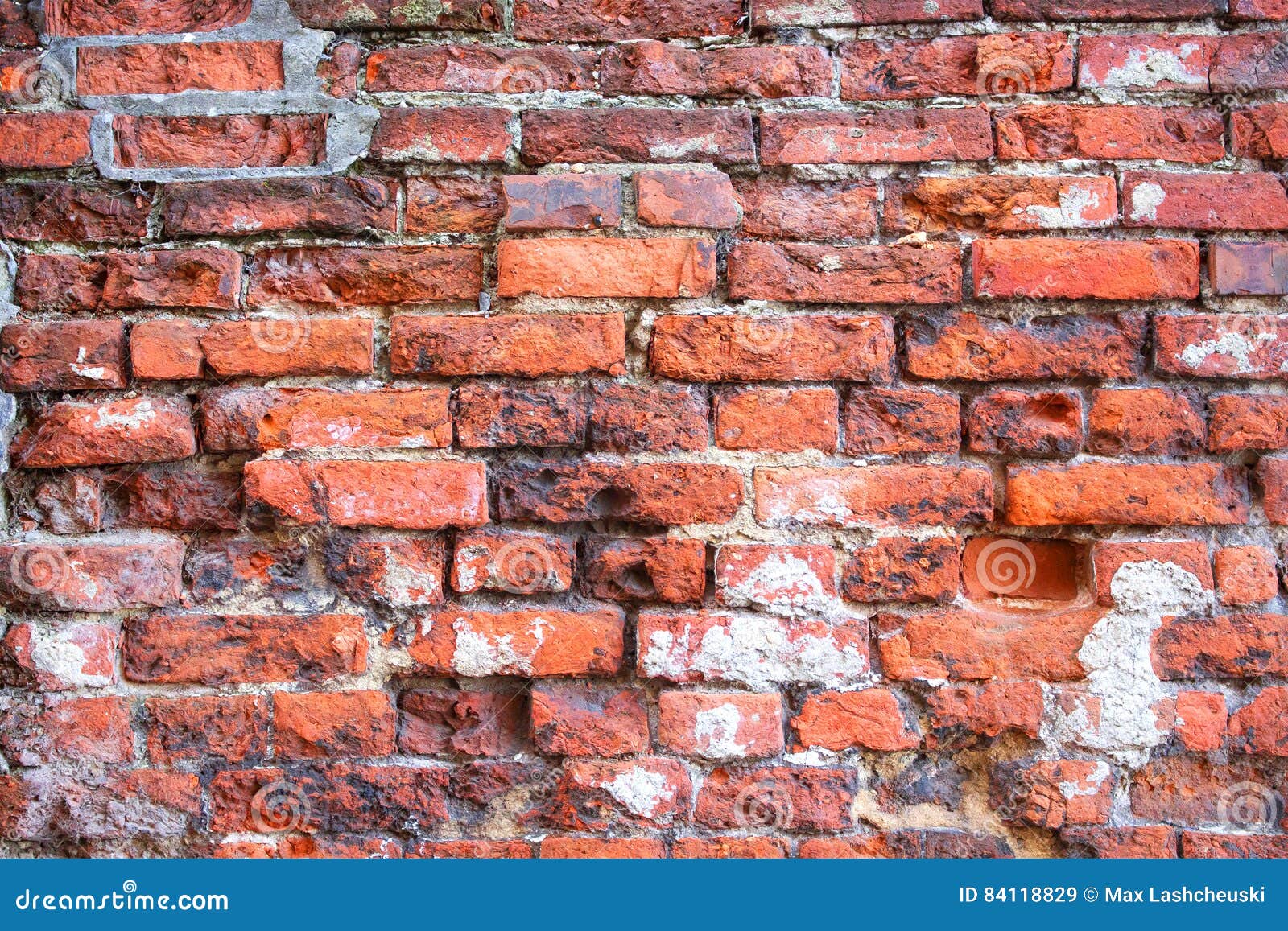 Red Cracked Old Brick Wall Texture Background. Stock Image - Image of ...