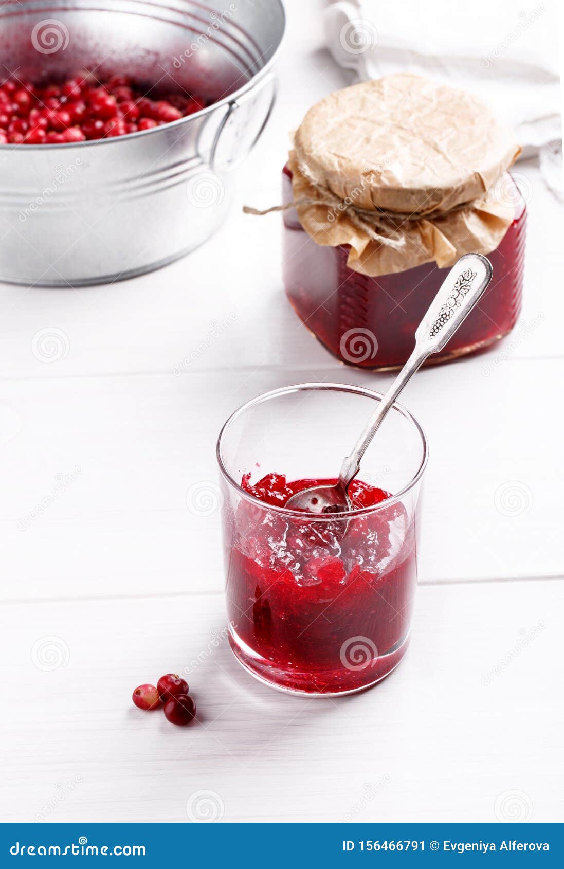 Red Cranberry Jam in Glass on White Table Stock Image - Image of ...