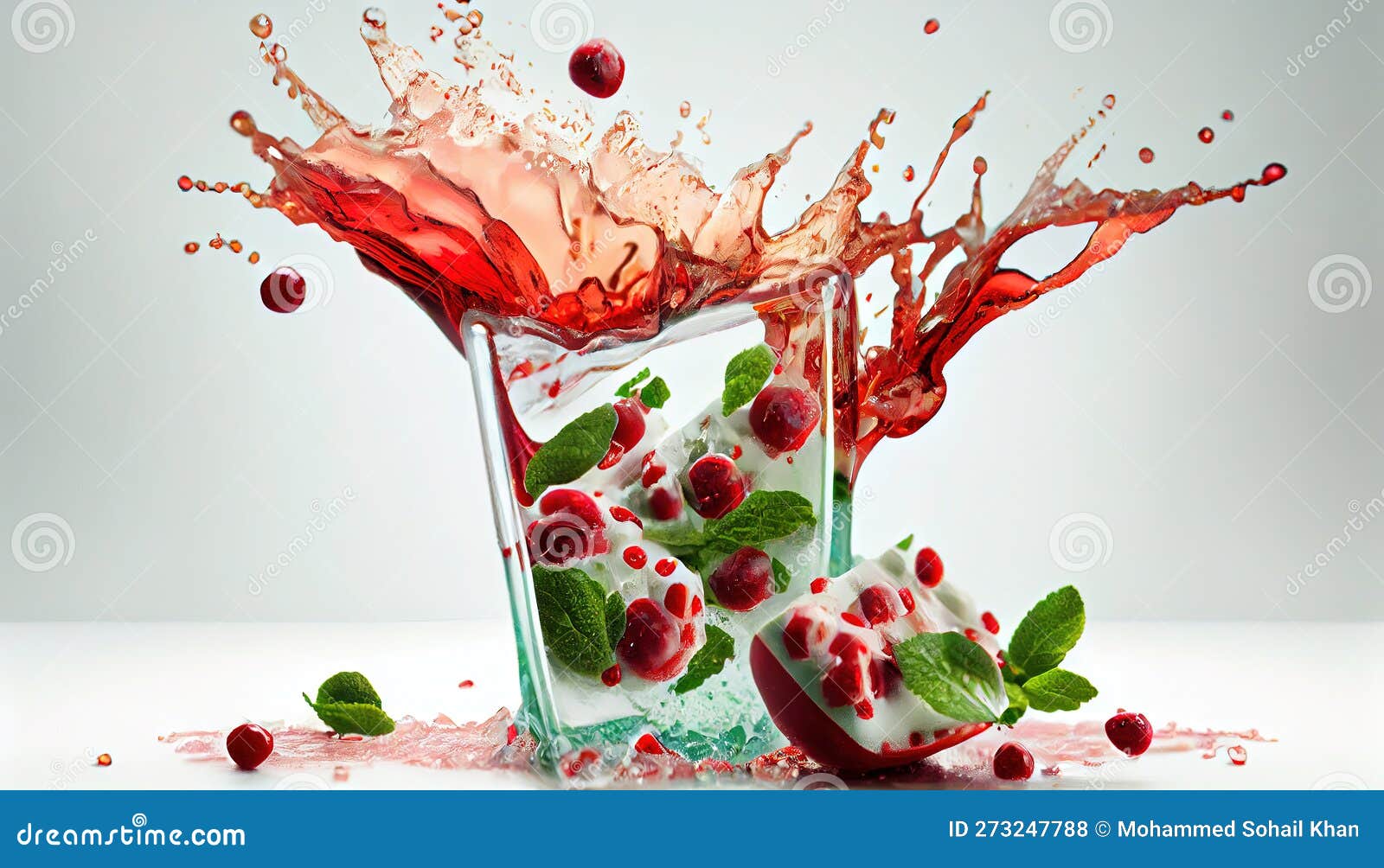Red Cranberry Smoothie-Juice Splashing or Dripping on White Backdrop AI ...