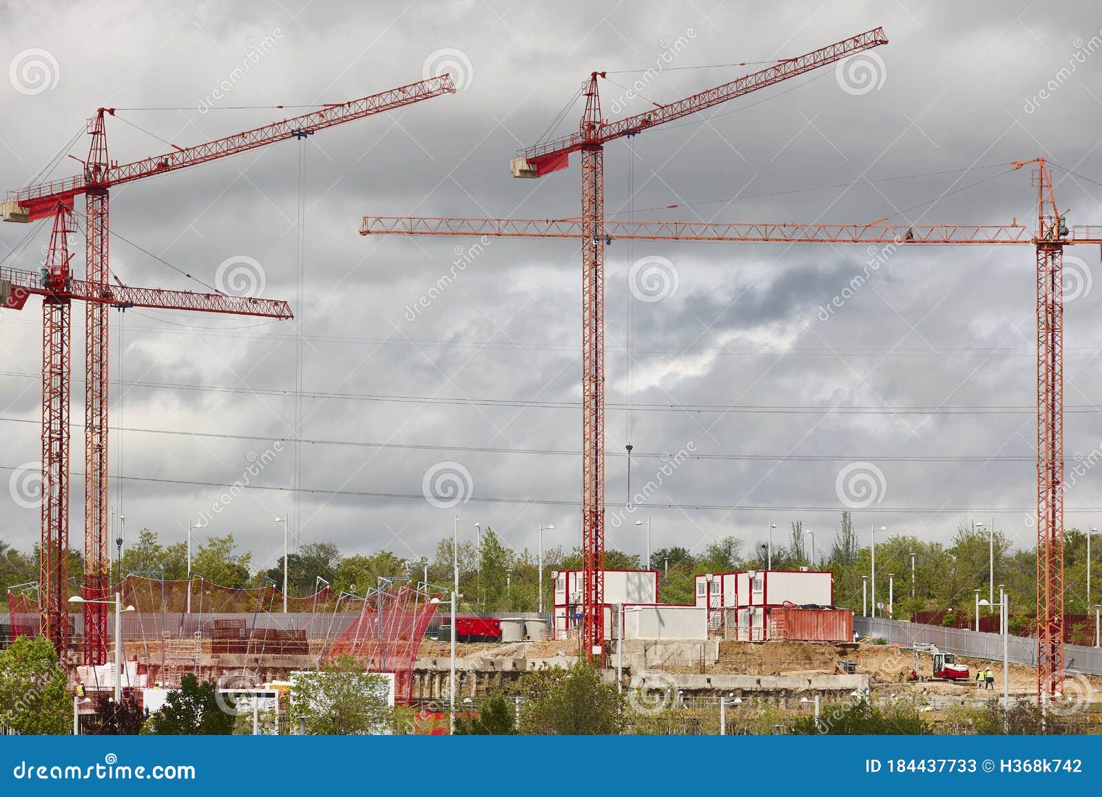 Red Cranes. Building Under Construction. Cranes Construction Machinery ...