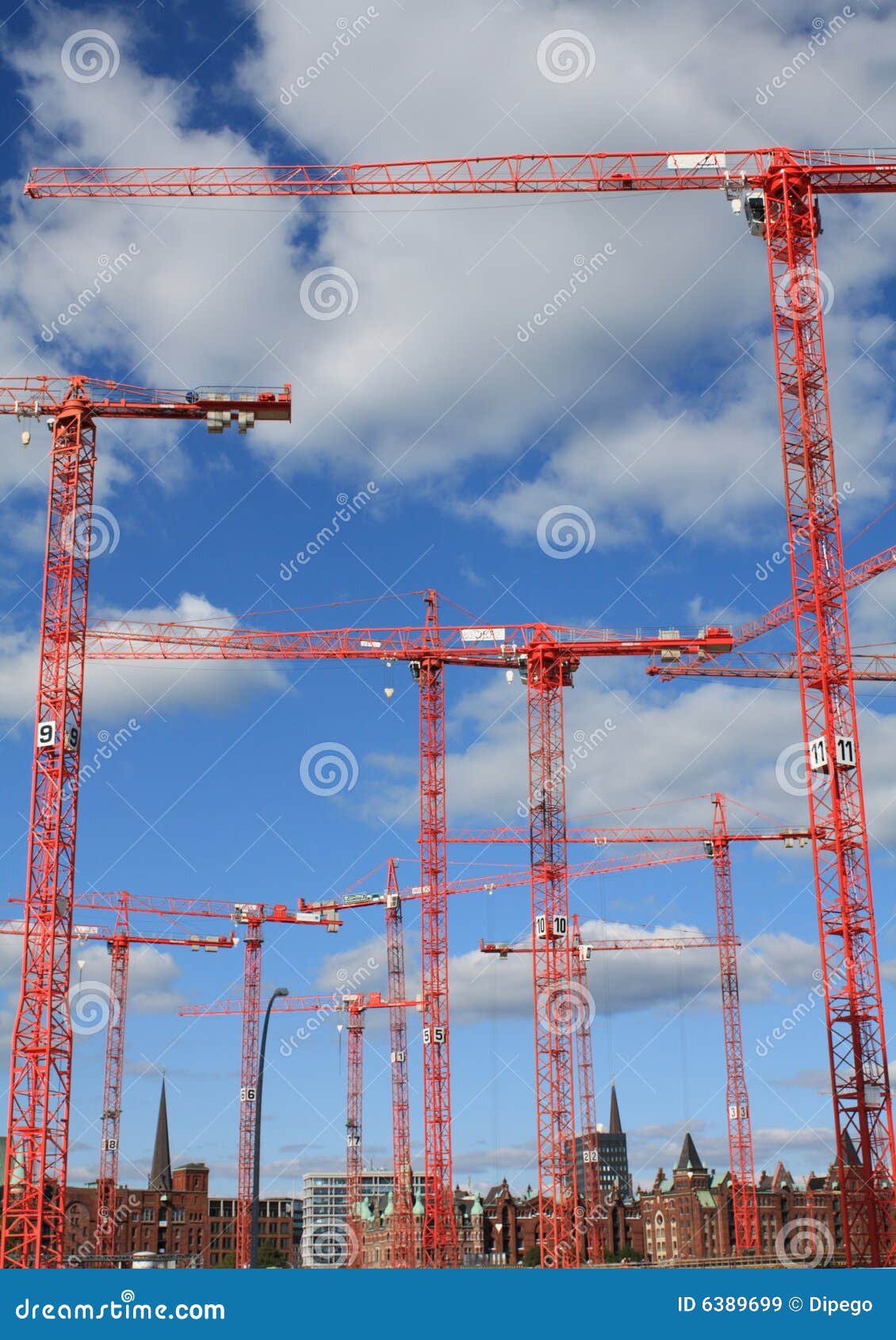 Red Cranes on Contruction Site Stock Image - Image of work, cranes: 6389699