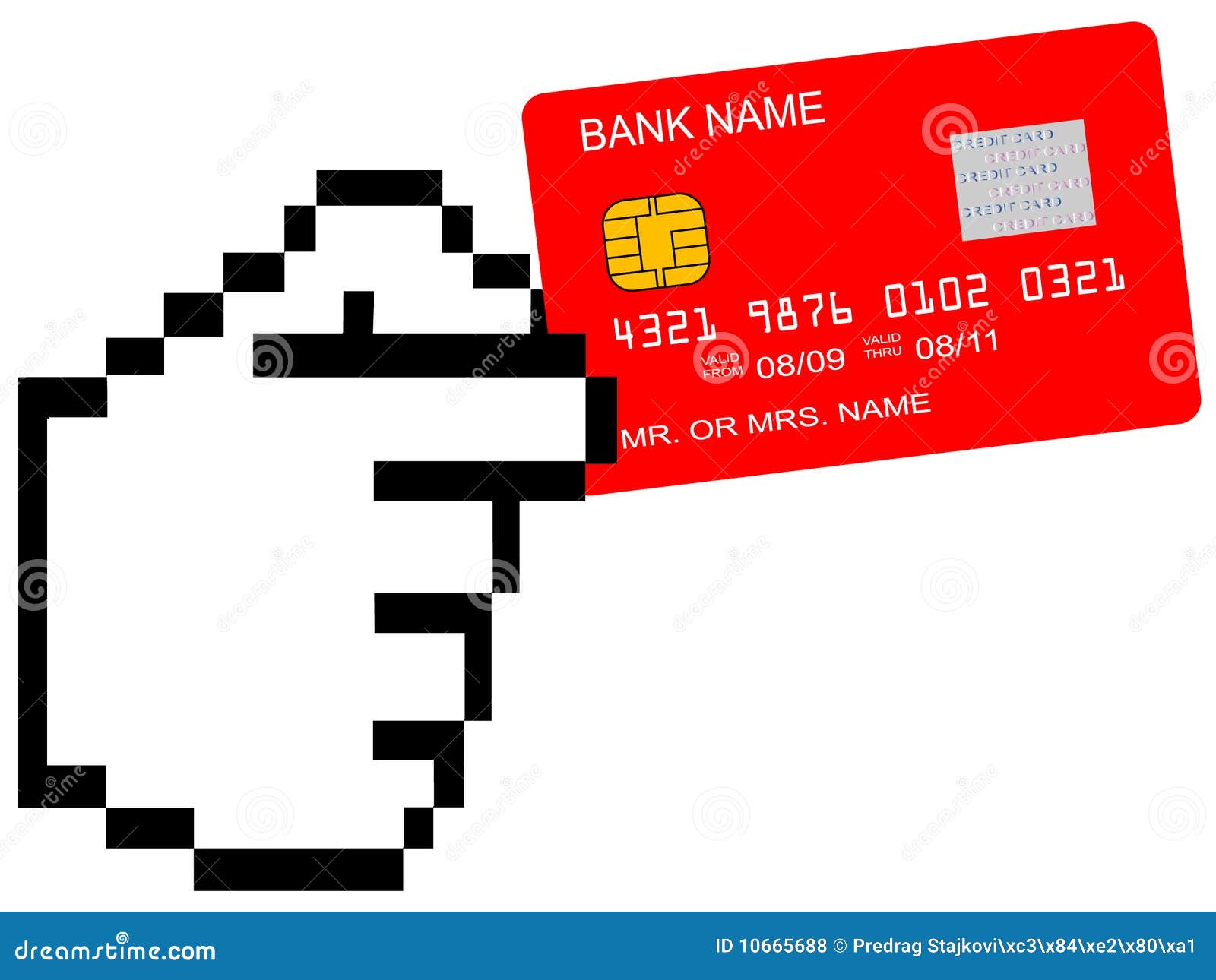 Red Credit Card in Pixelated Hand Stock Vector - Illustration of gold ...