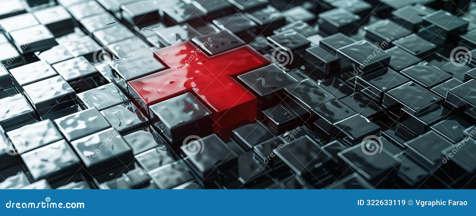 Red Cross on Black Geometric Blocks, 3d Render. Medical and Technology ...