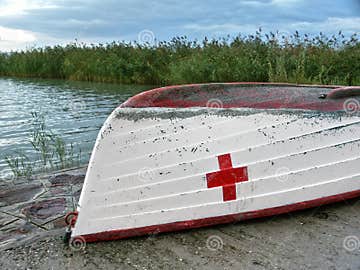 Red cross on a boat editorial photo. Image of nature, blue - 4112216