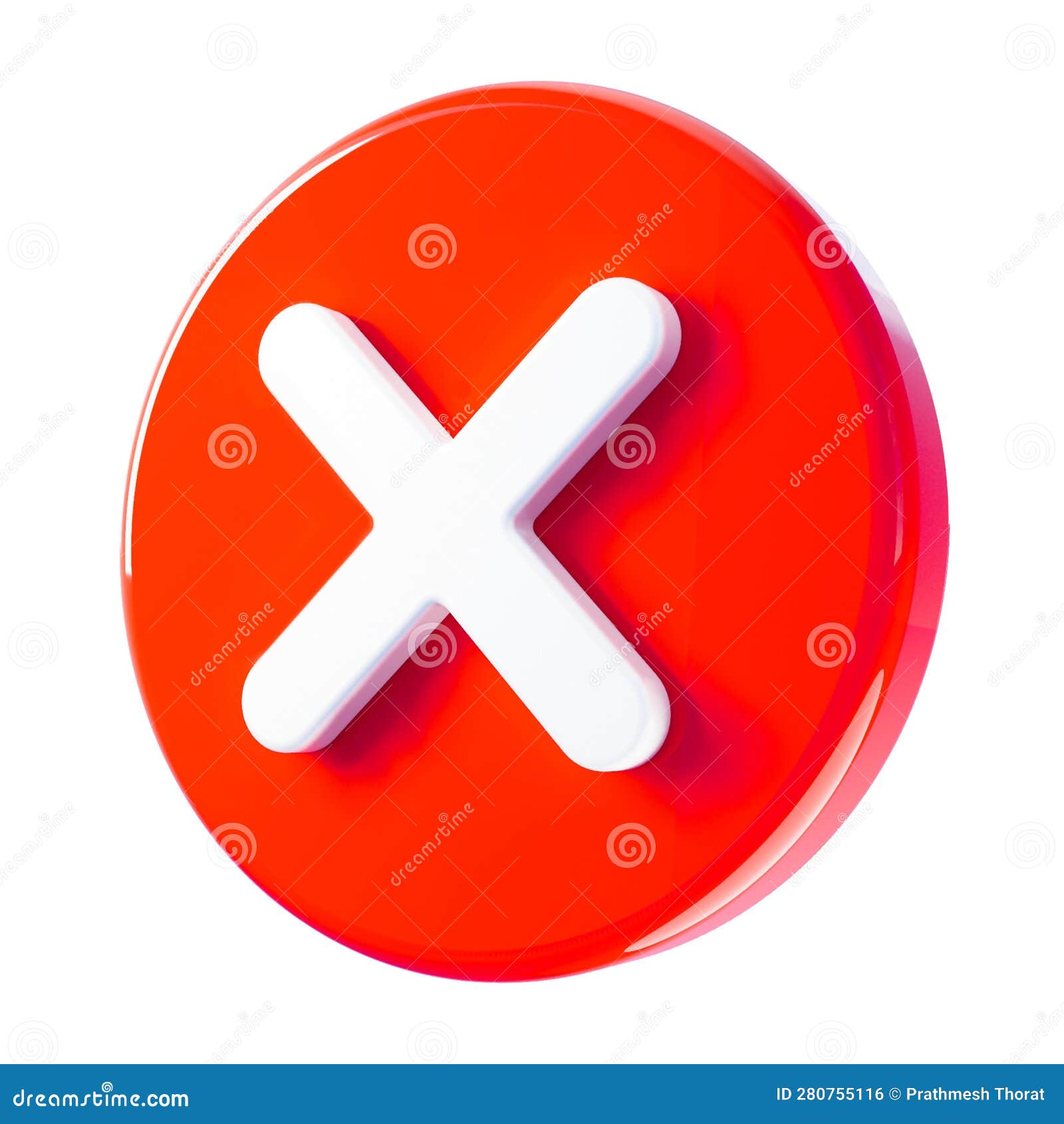 Red Cross 3D Icon. Wrong, Rejection Sign from Rounded Icon Isolated on Empty Background 3d ...
