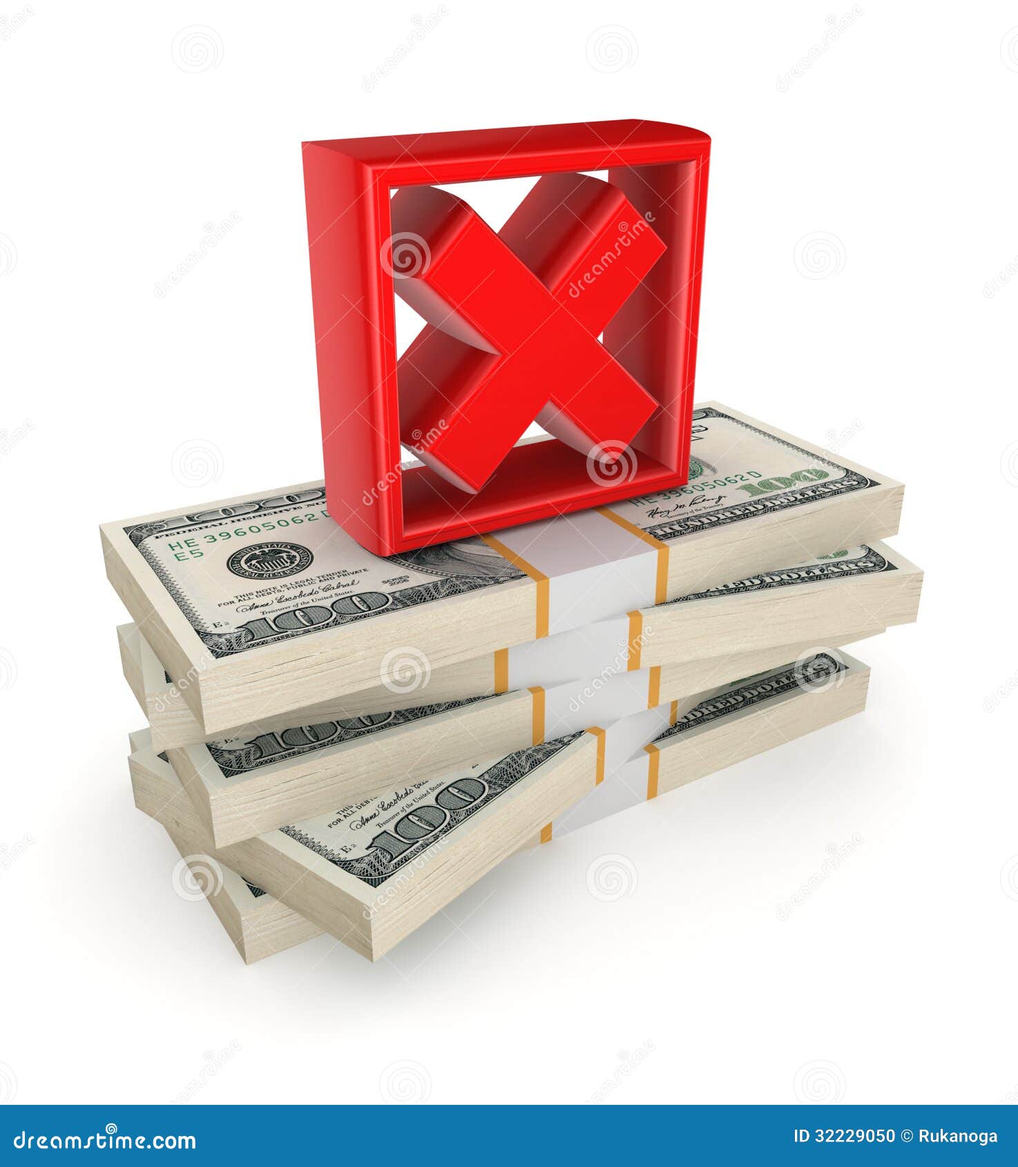 Red Cross Mark on a Stack of Dollars. Stock Illustration - Illustration ...
