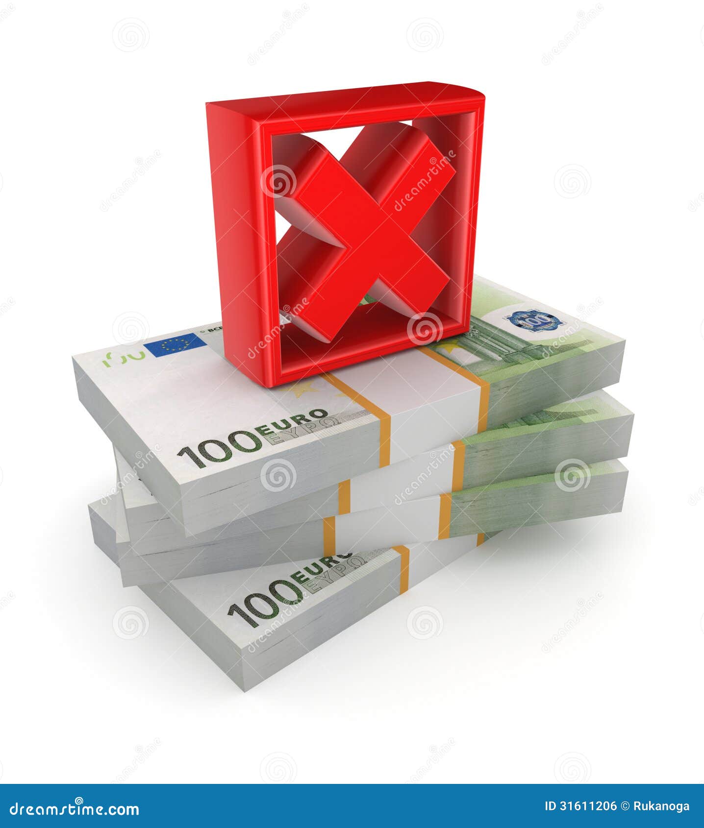 Red Cross Mark on a Stack of Euro. Stock Photo - Image of cancel, money ...