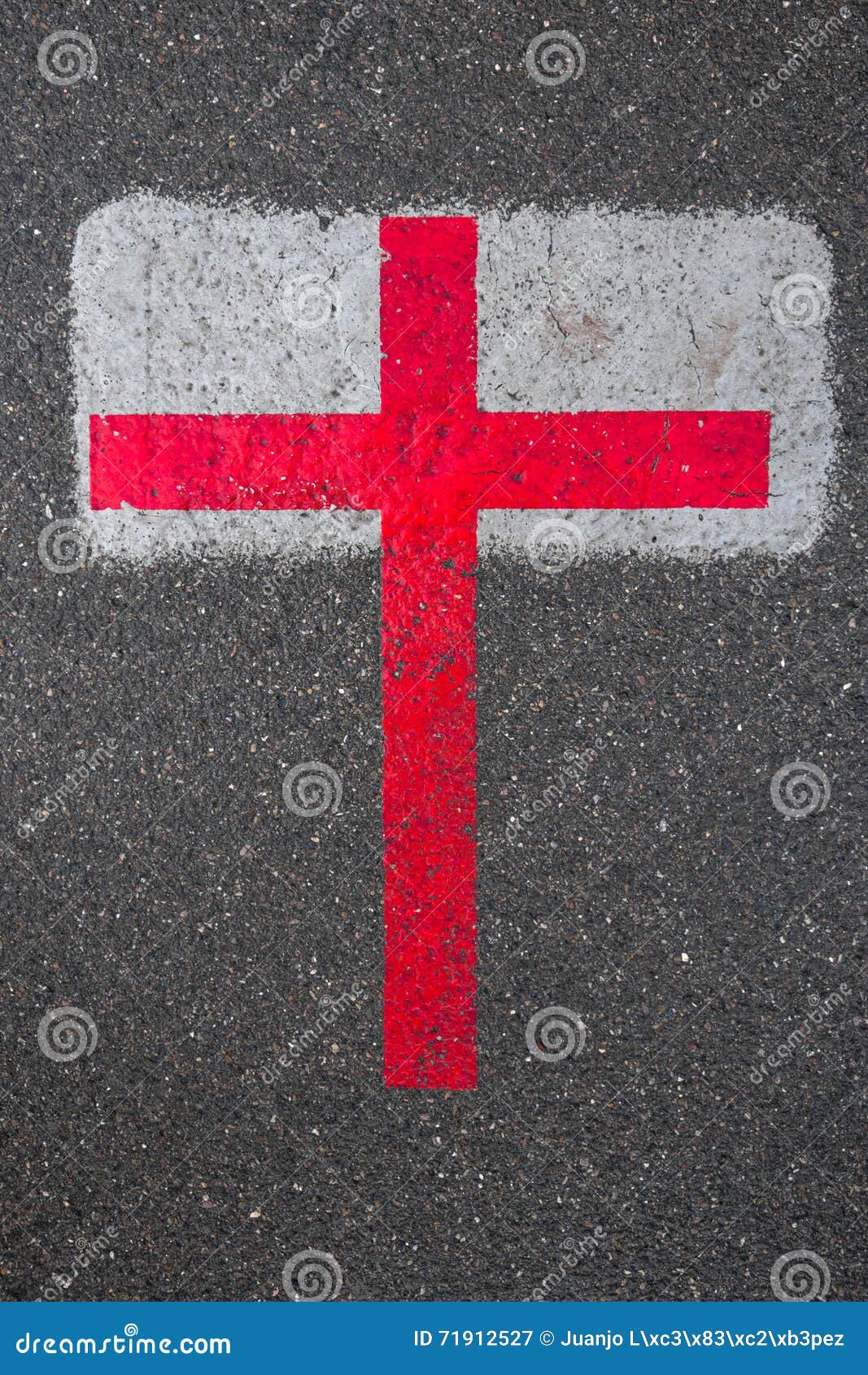 Red Cross Painted on the Surface of Asphalt Road Stock Image - Image of ...