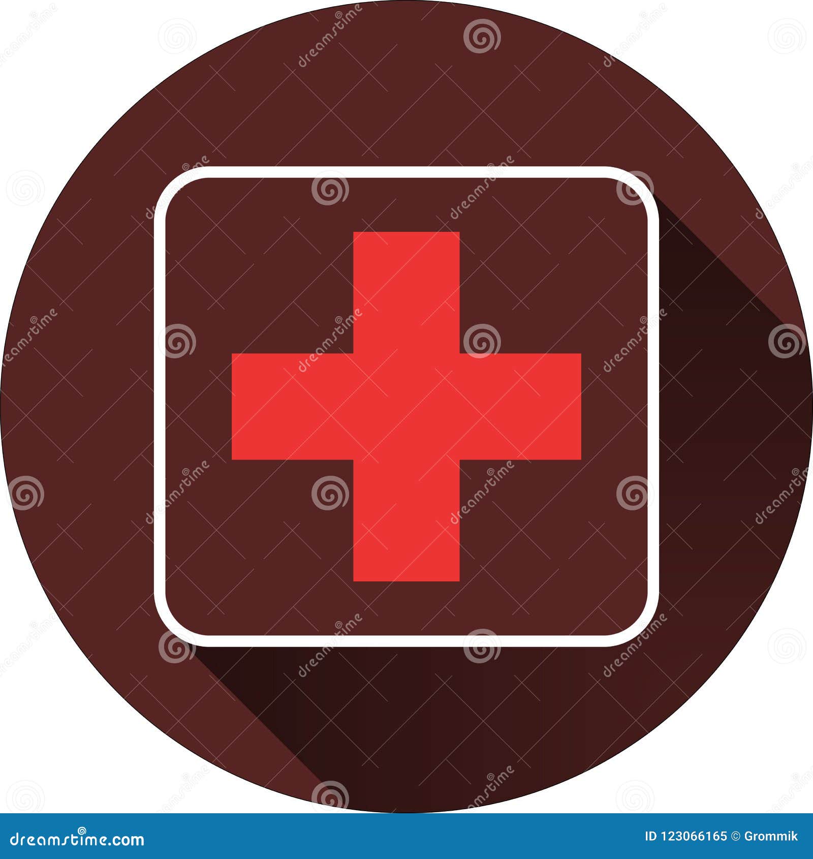 Red Cross in a Square Contour with a Shadow on a Circle of Dark ...