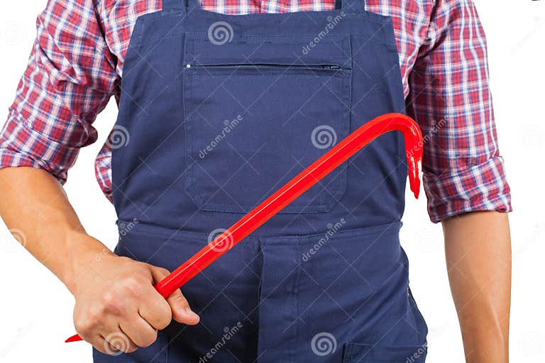Red crowbar stock image. Image of hands, equipment, insurance - 133649721