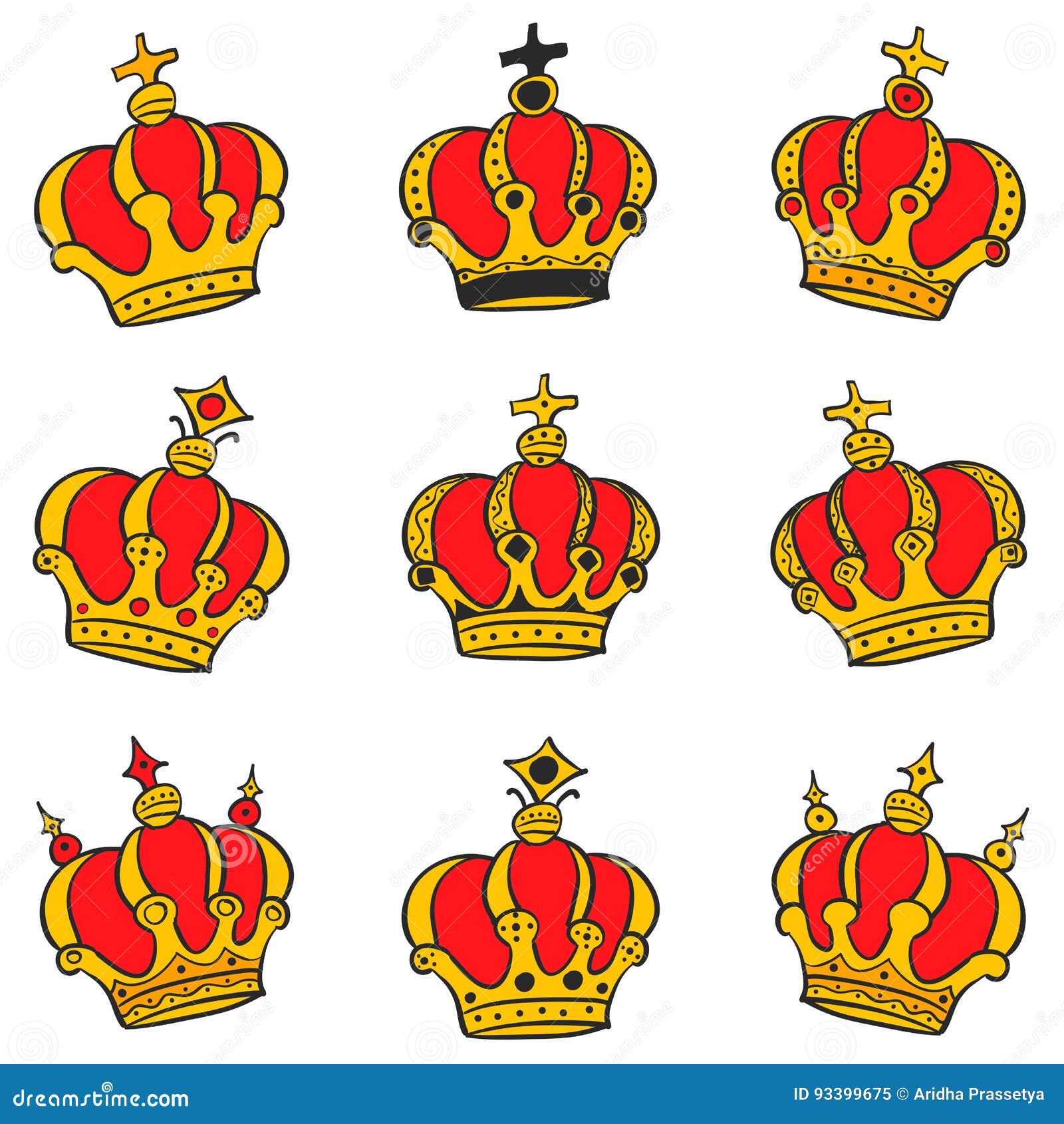 Red Crown Style Collection Doodles Stock Vector - Illustration of head ...