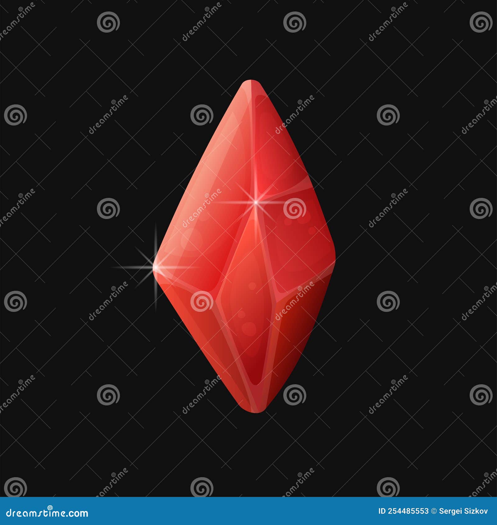 Red Crystal. Magic Gemstone Icon on Black Background Stock Vector ...