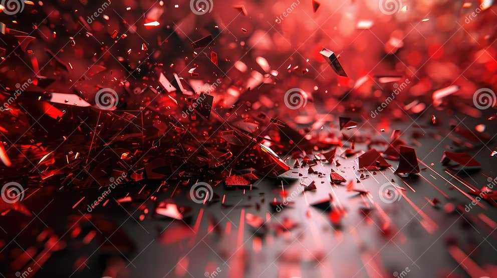 Red Crystal Shards Fly through the Air after an Explosion AIG535 Stock ...