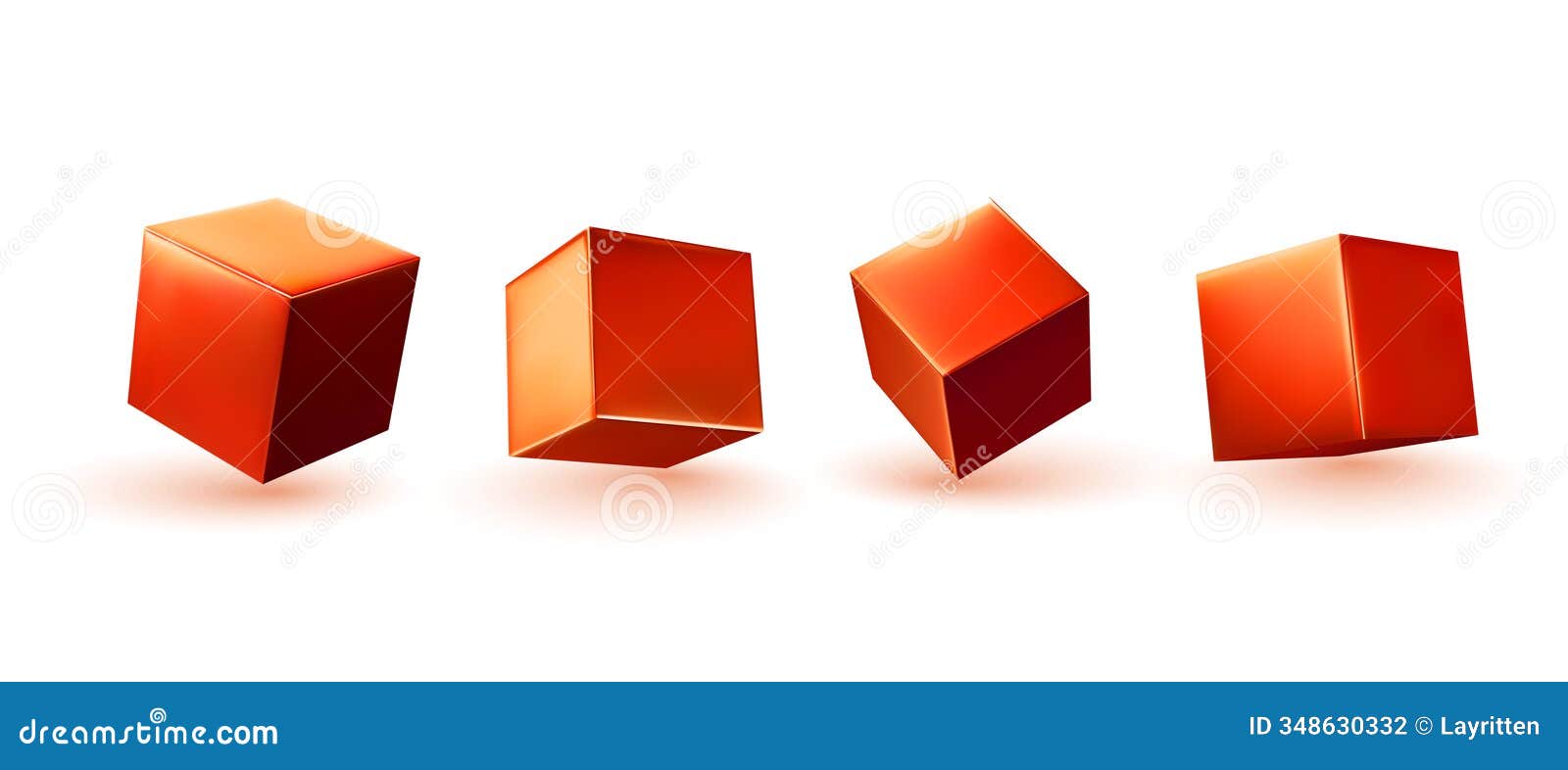 Red Cube 3d Render. Set Square Block. Realistic Isolated on a White ...