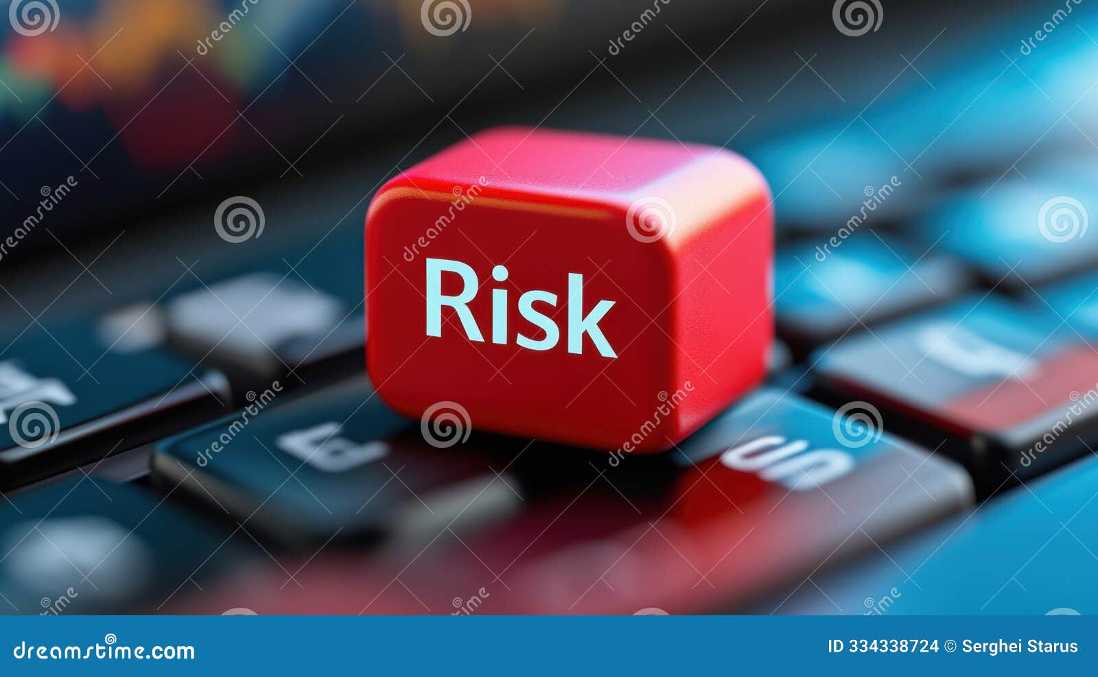 A Red Cube Sitting on Top of a Keyboard with the Word Risk Written in ...
