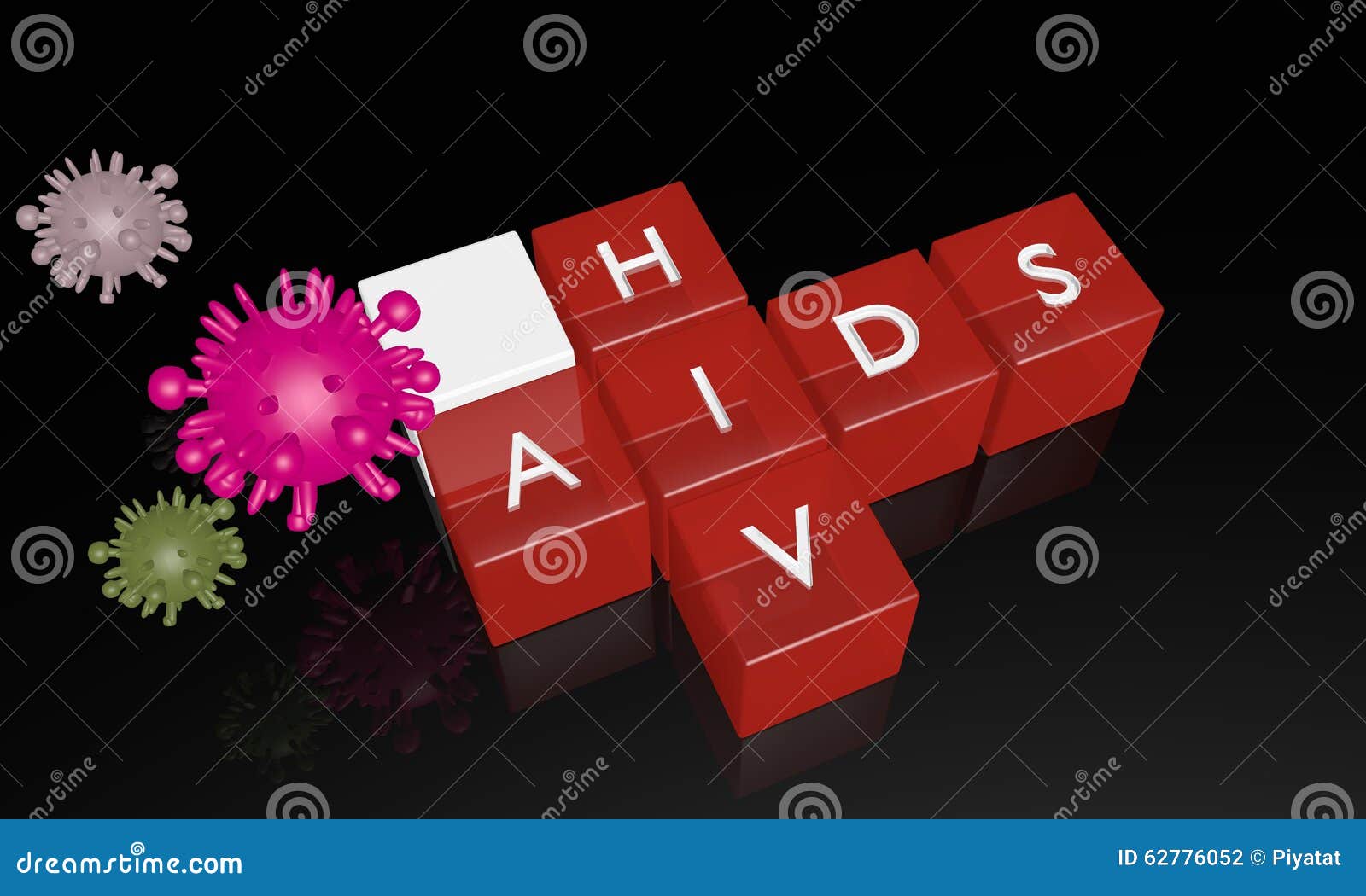 Red Cube Word of Aids on the Black Glass with Virus Symbol Stock ...