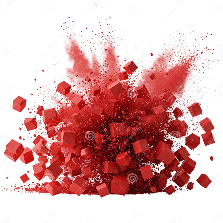 Red Cubes Exploding in a Powerful Powdery Burst Stock Illustration ...
