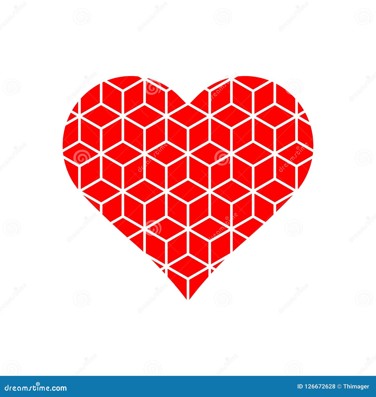 Red Cubes Pattern in Heart Symbol. Stock Illustration - Illustration of ...