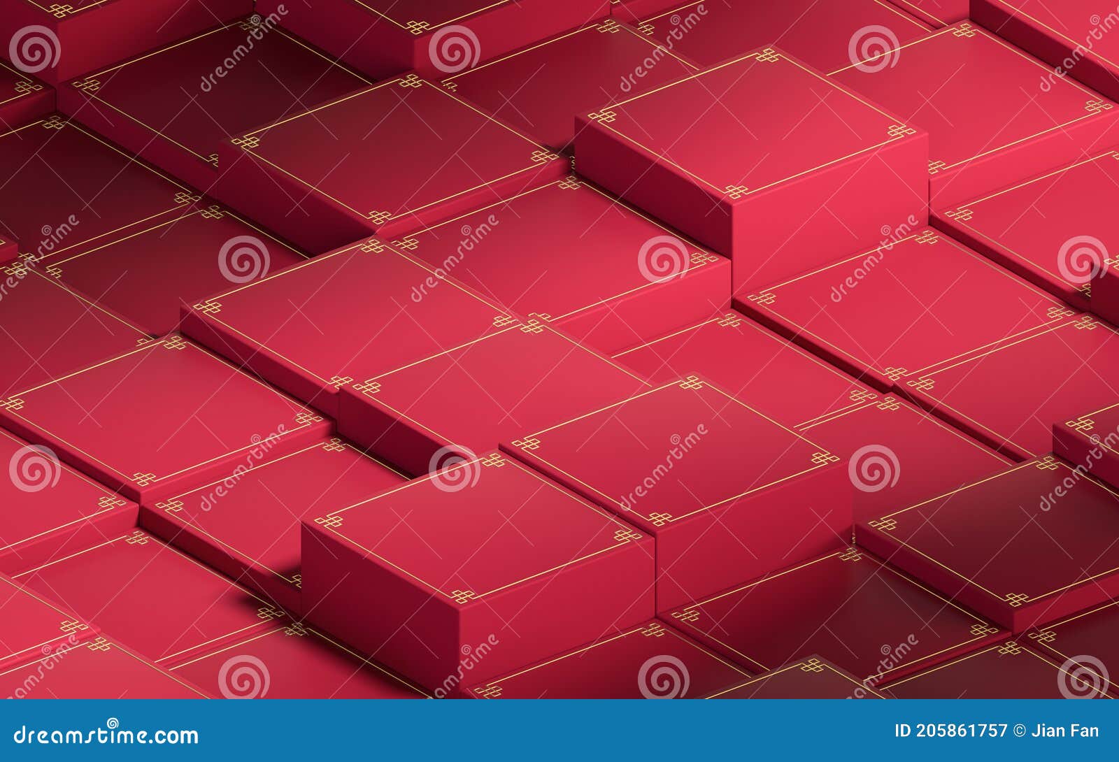 Red Cubic Platform, Chinese Style, 3d Rendering Stock Illustration ...